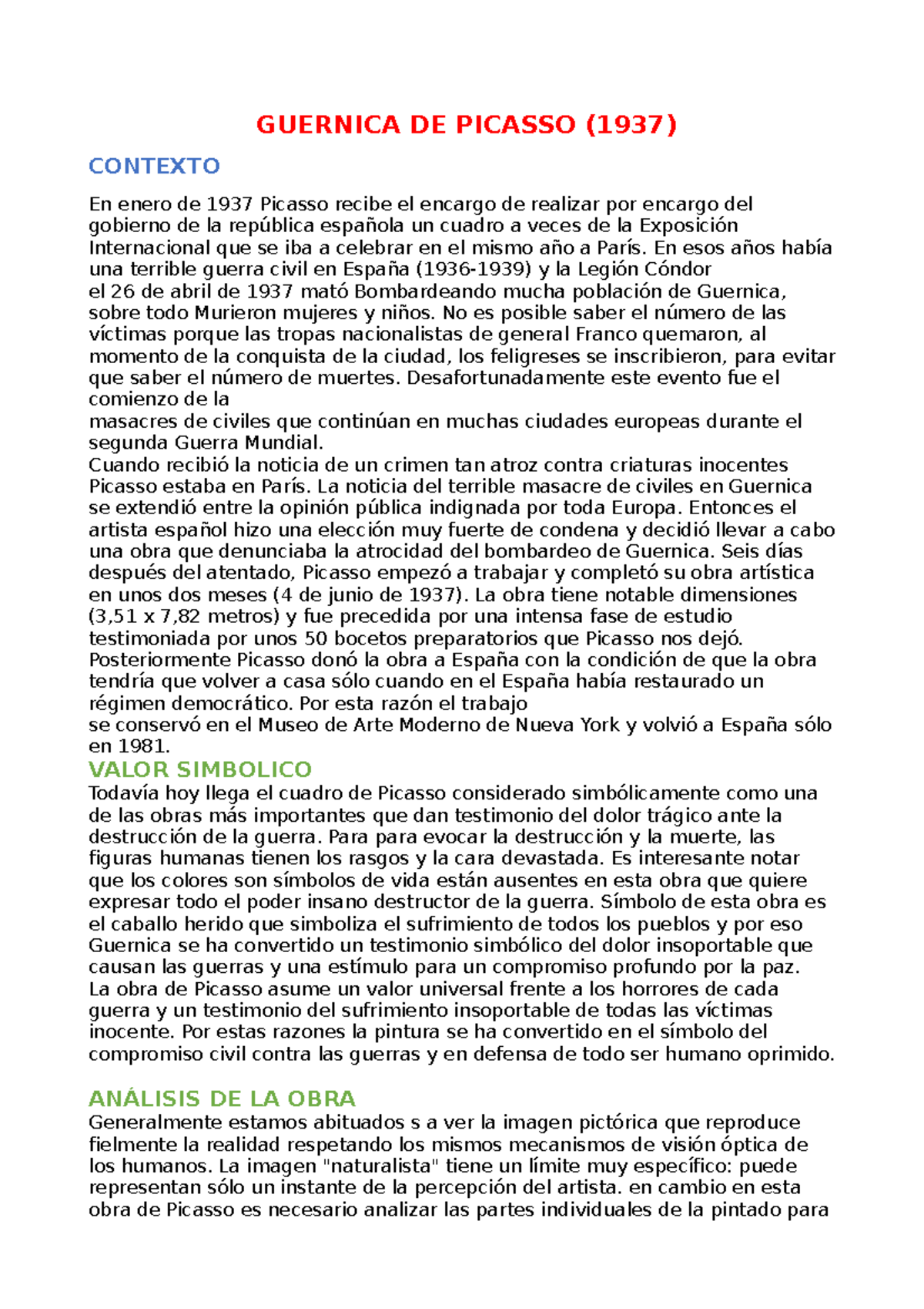 Guernica DE Picasso - GUERNICA DE PICASSO (1937) CONTEXTO En enero de ...