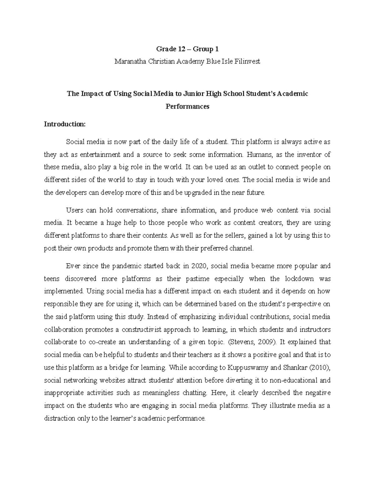 Social- Media- Research-2022 - Grade 12 – Group 1 Maranatha Christian ...