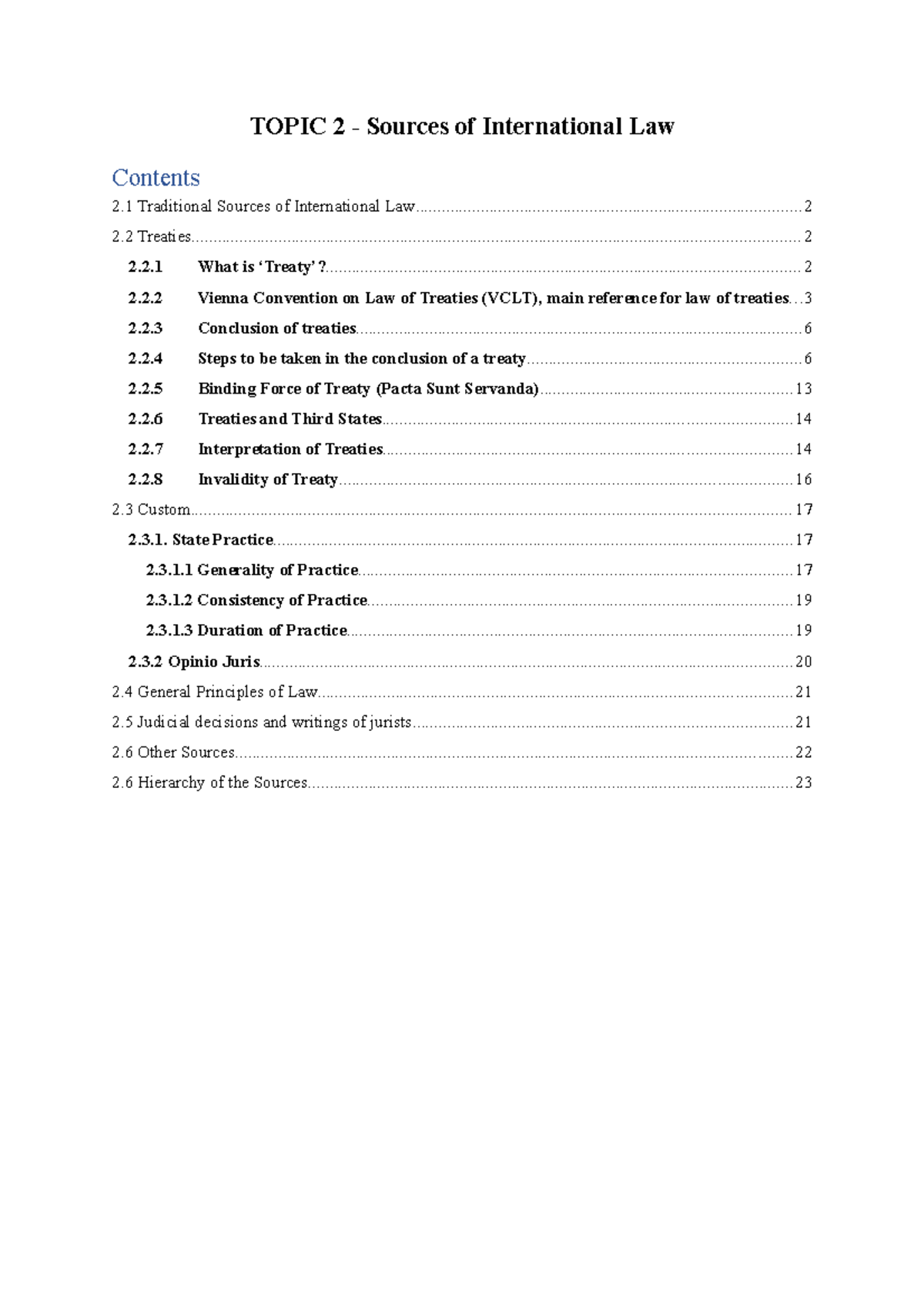 Sources of PIL (Notes) - TOPIC 2 - Sources of International Law 2 ...