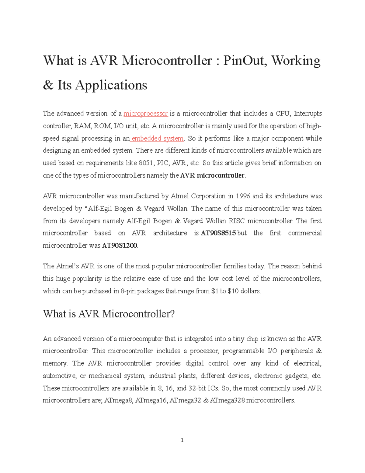 What is AVR Microcontroller - A microcontroller is mainly used for the ...