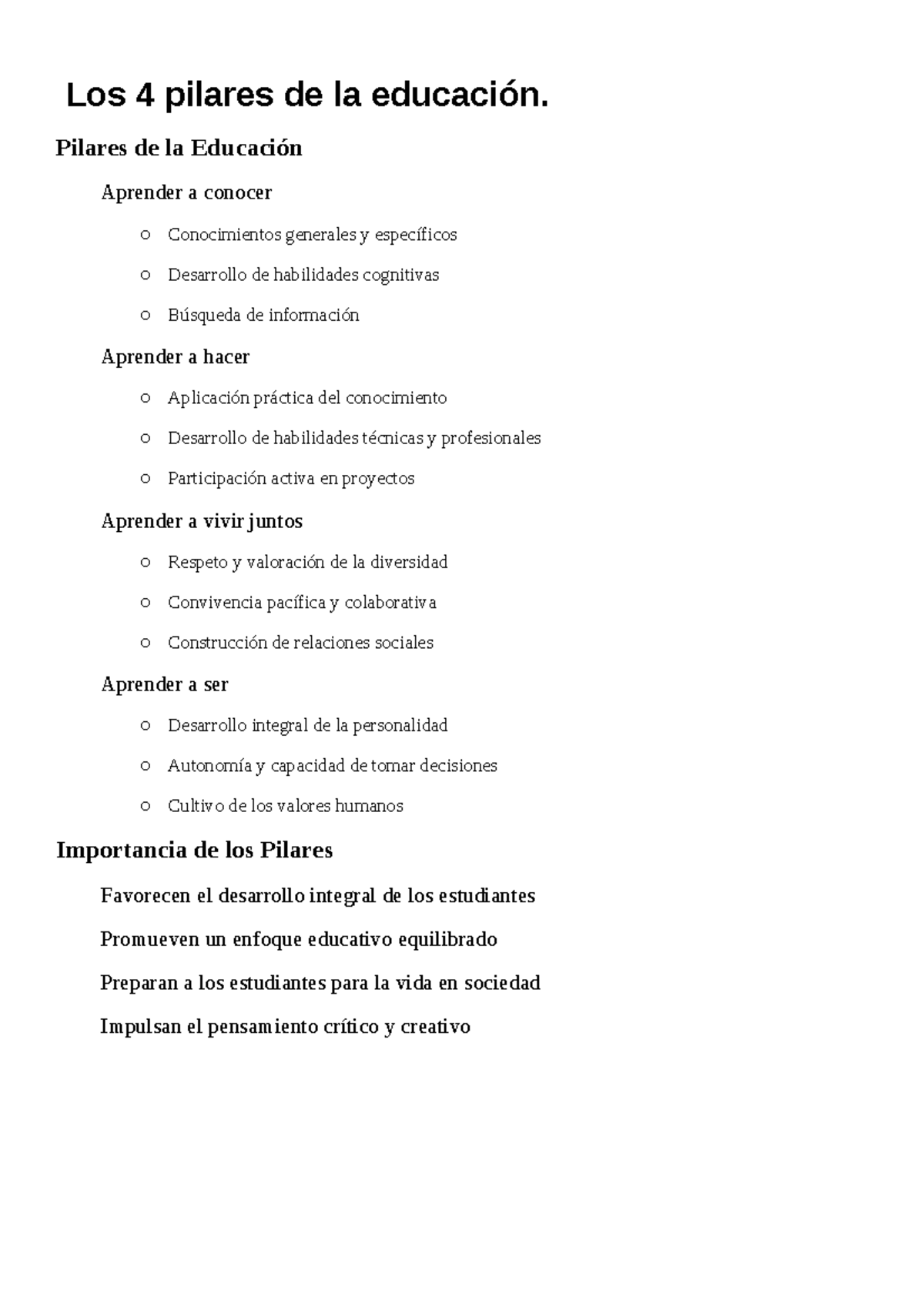 Generar los 4 pilares de la educación - Los 4 pilares de la educación ...