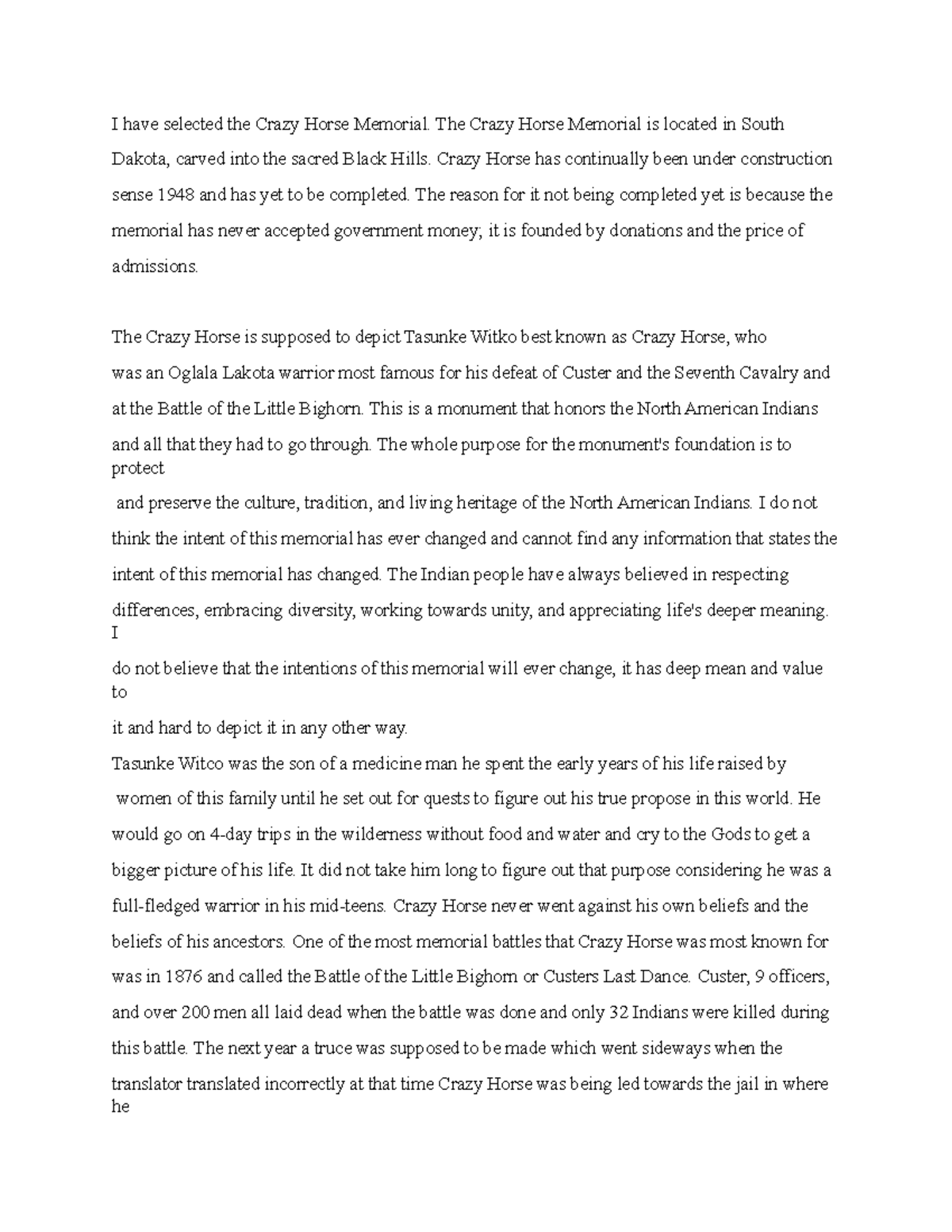 Crazy Horse - assignment - I have selected the Crazy Horse Memorial ...
