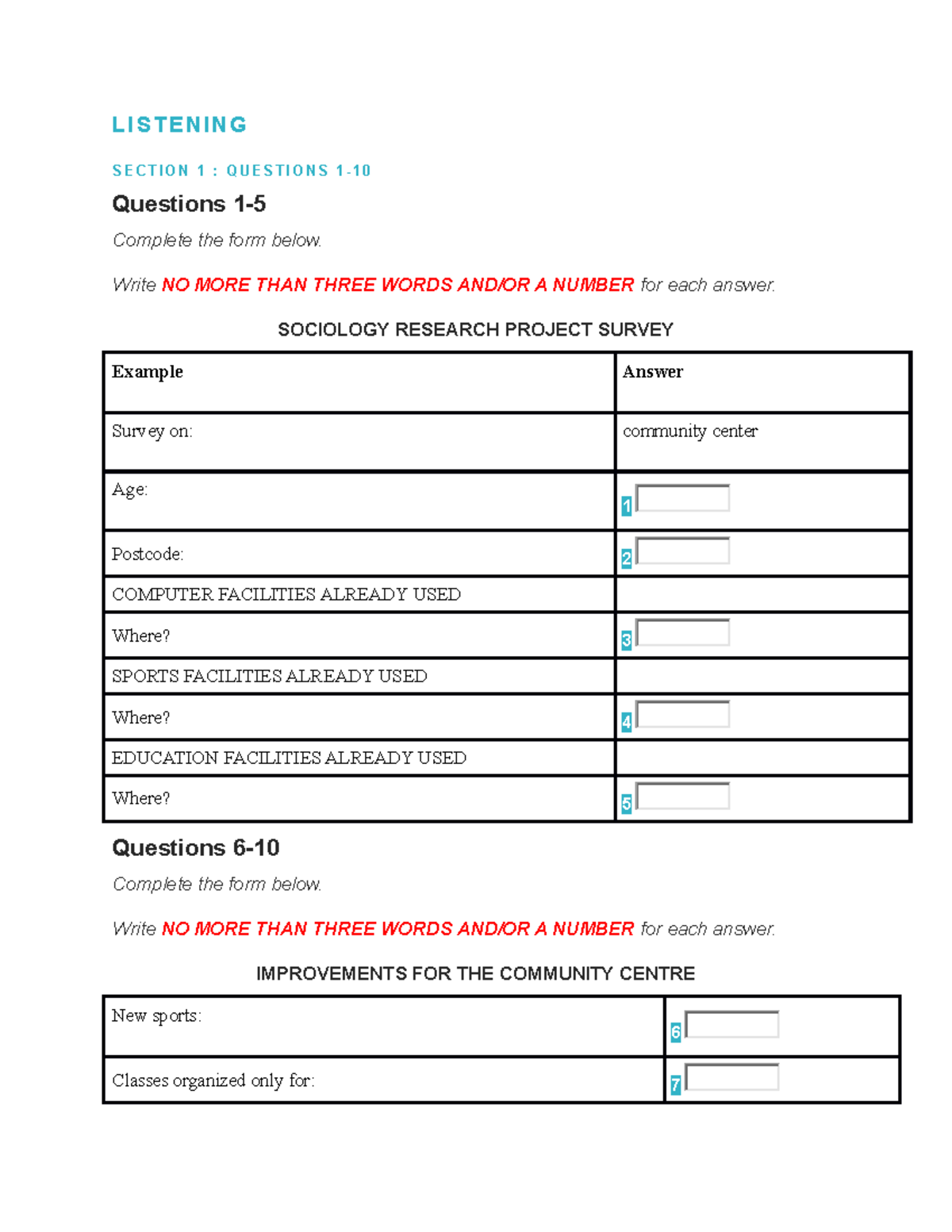 Practice test 5 - practical test 5 - L I S T E N I N G S E C T I O N 1 ...