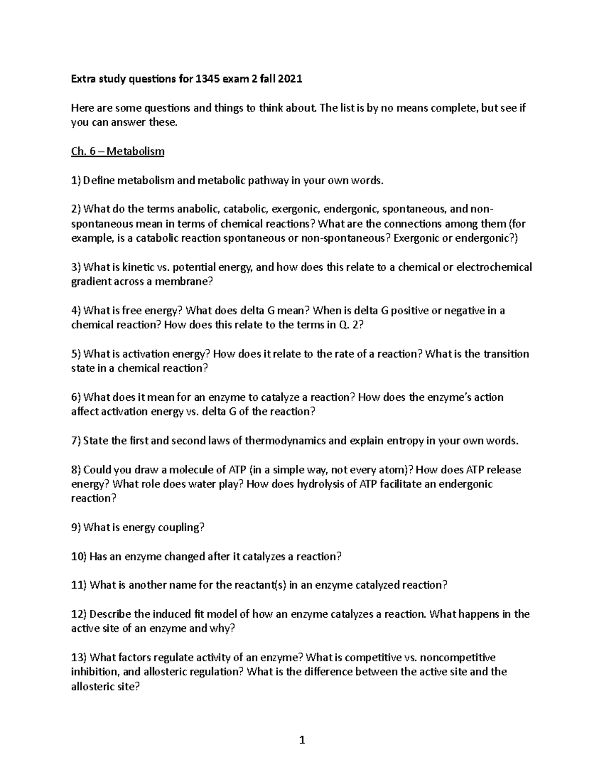 Extra study questions for 1345 exam 2 fall 2021 Updated version - Extra ...