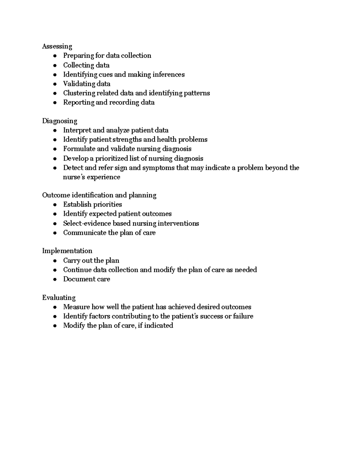 Nursing Process - Assessing Preparing for data collection Collecting ...