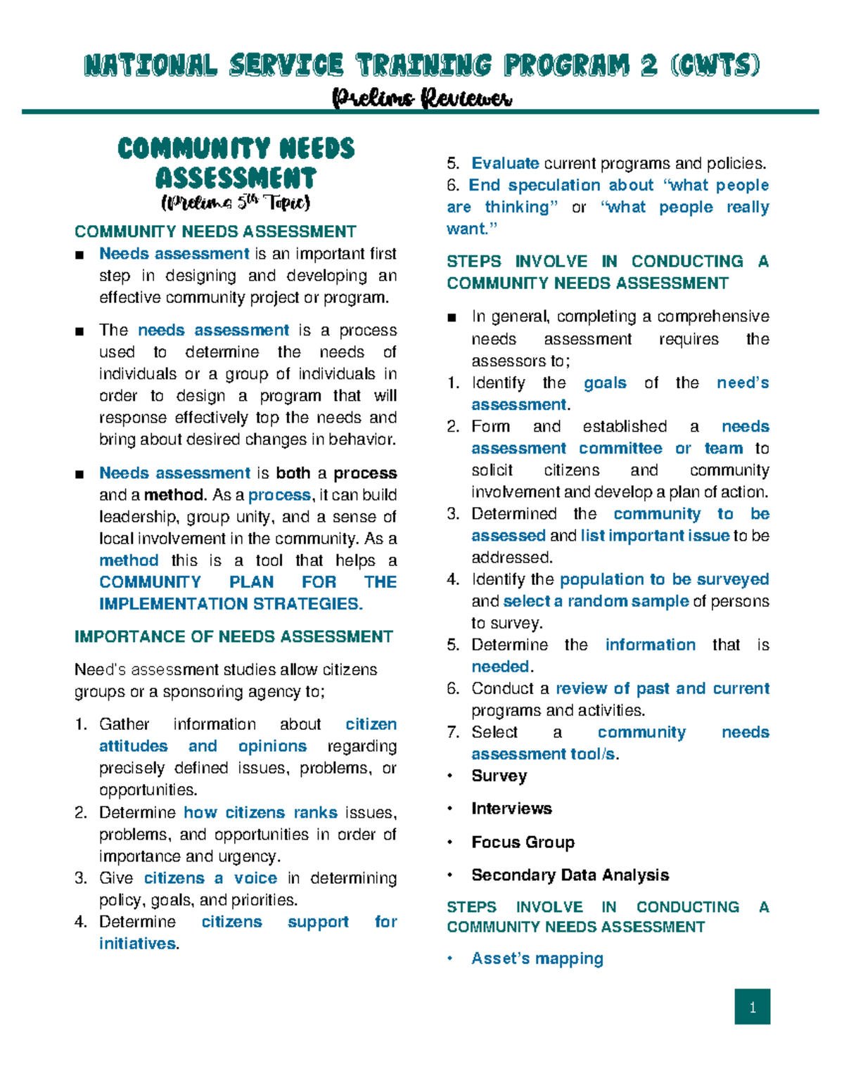 1- Prelims- Lesson-5 Community- Needs- Assessment - National service ...
