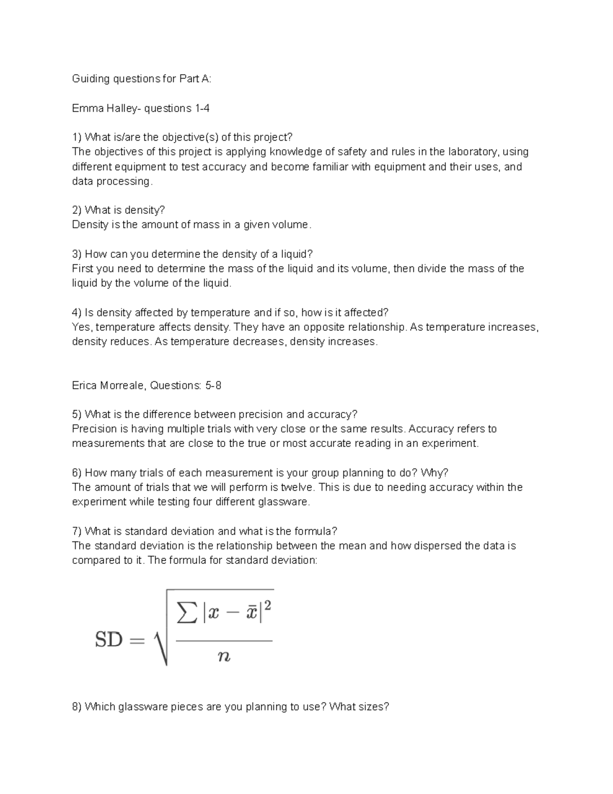 Lab 1 - Lab 1 Experimental Design - Guiding questions for Part A: Emma ...