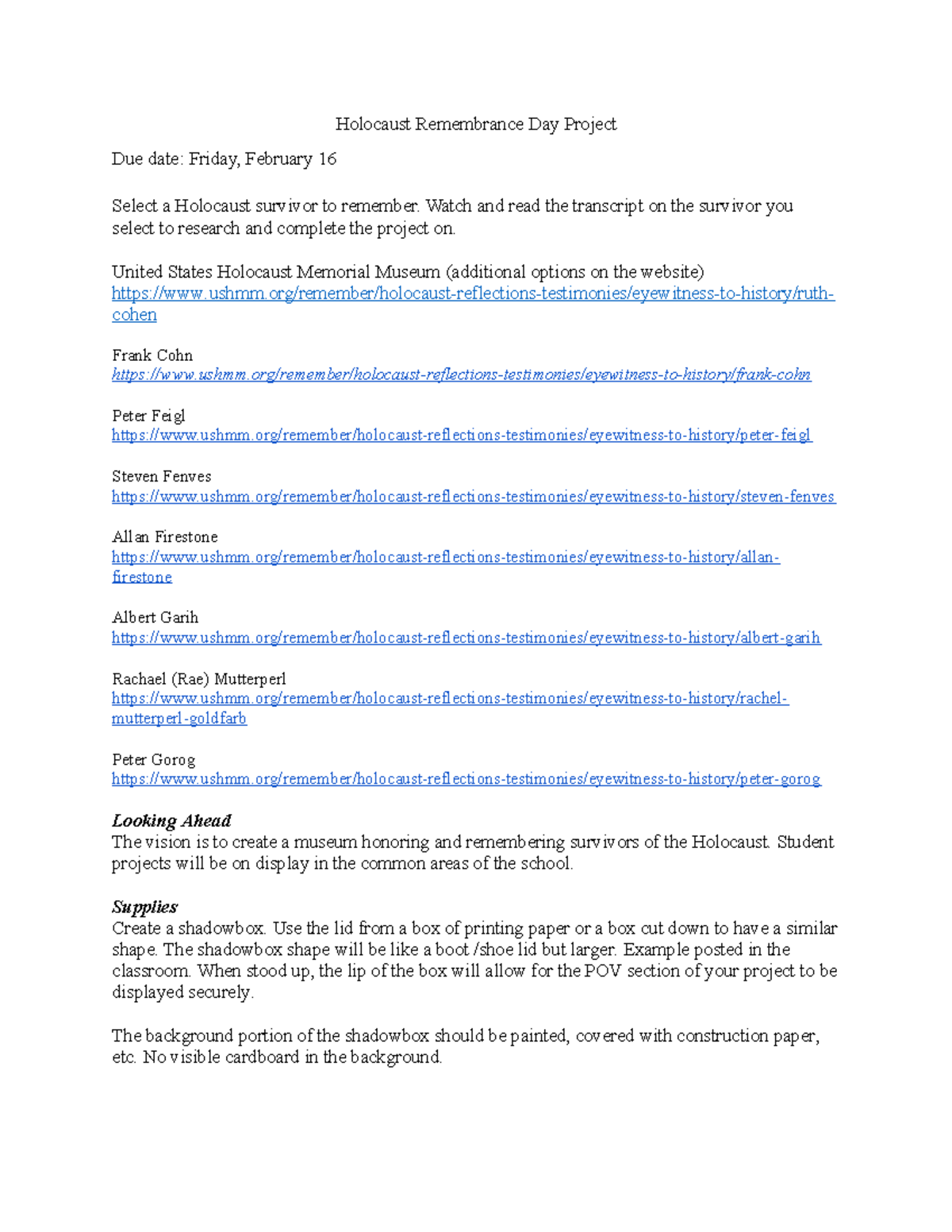 Holocaust Remembrance Day Project - Watch and read the transcript on ...