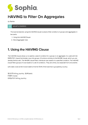 Where to filter data 2 - relational database - WHERE to Filter Data by Sophia Tutorial This ...