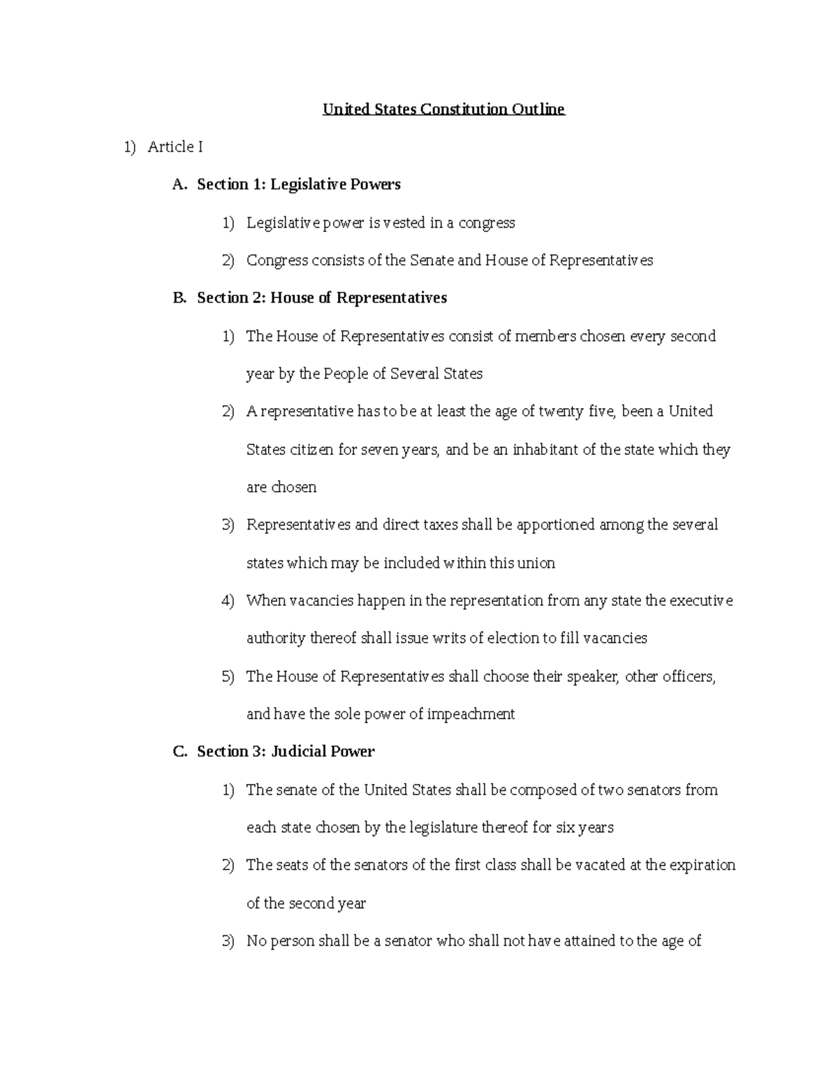 Constitution Outline - Practice Work - United States Constitution ...