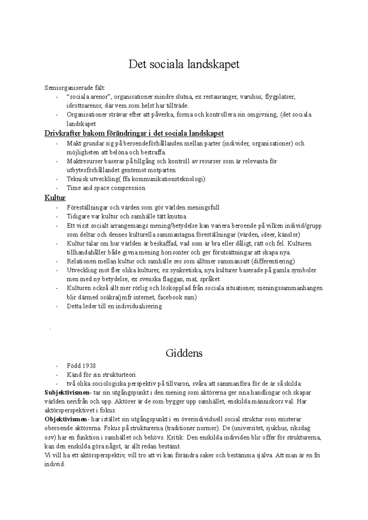 Sociologi - anteckningar - Det sociala landskapet Semiorganiserade fält ...