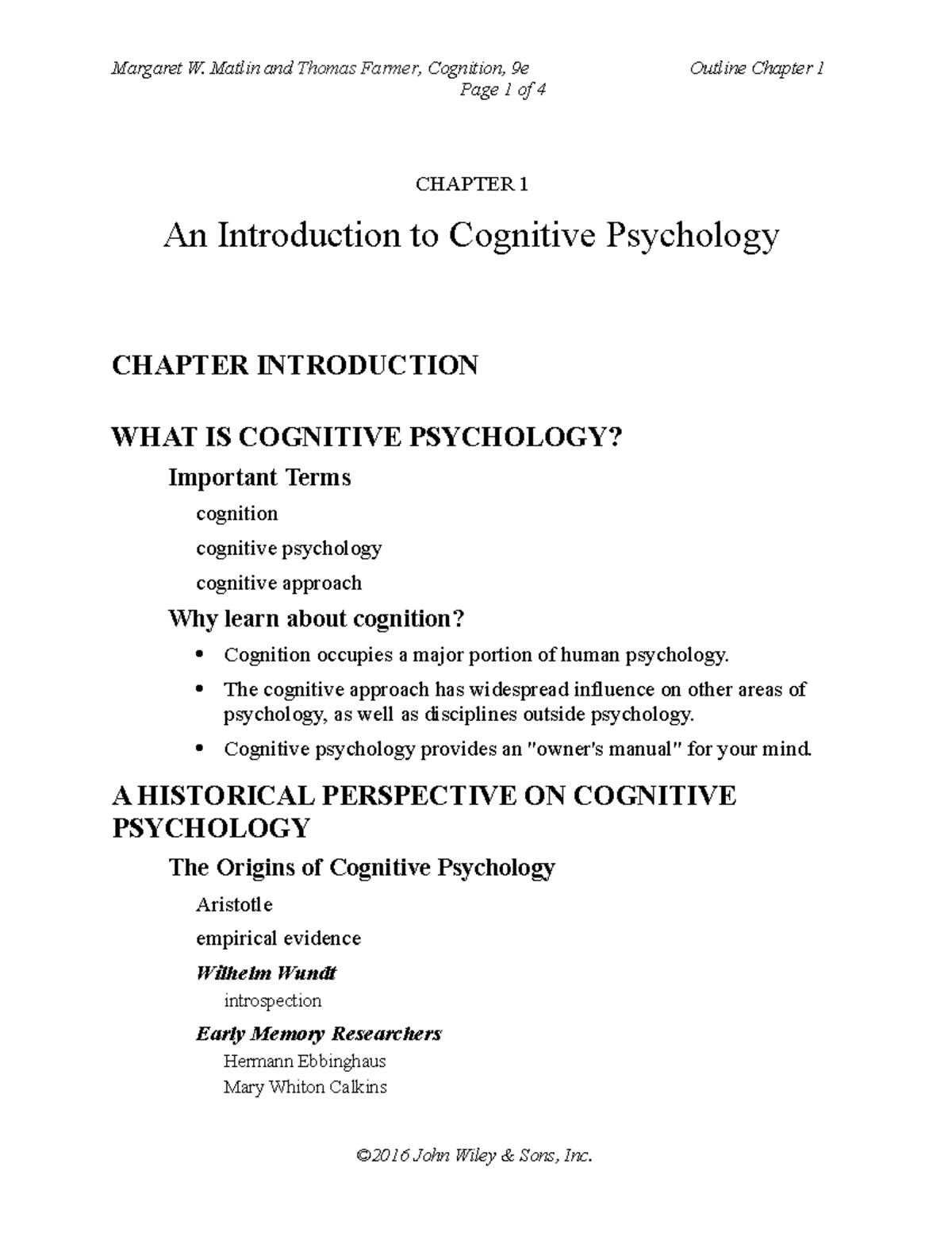 Ch01 - Cognitive Psychology - Page 1 of 4 CHAPTER 1 An Introduction to ...