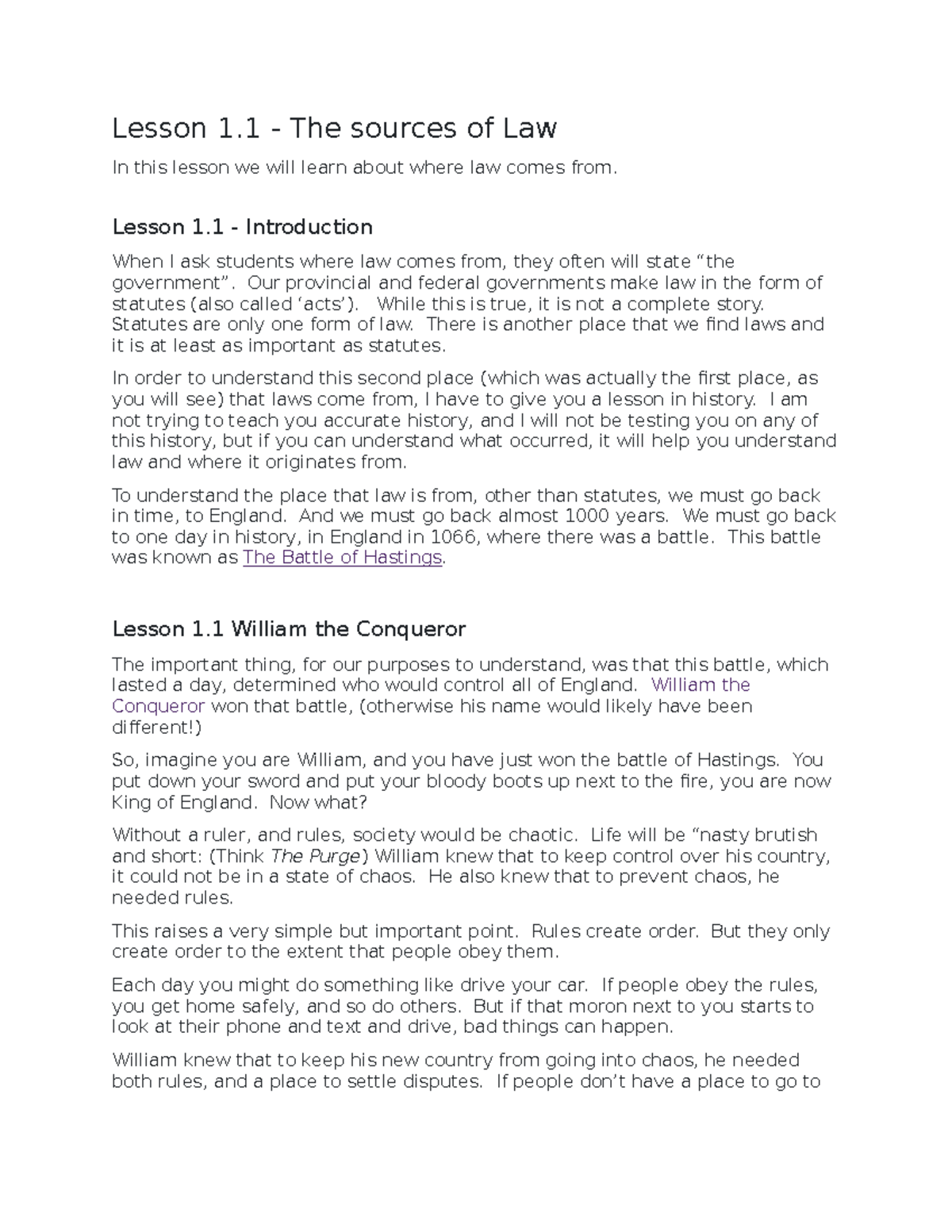 Business Law - Unit 1 - Lesson 1 - The sources of Law In this lesson we ...