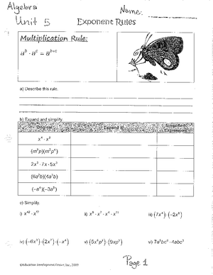 Laws of exponents packet - 2 - Exponent Rules Review Worksheet NOTE ...