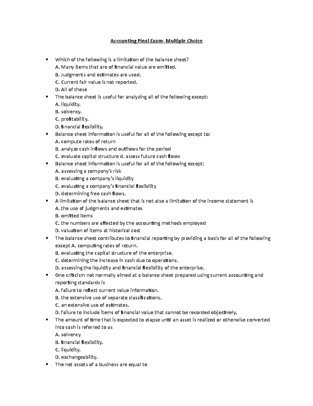 Accounting Final Multiple Choice - Studocu