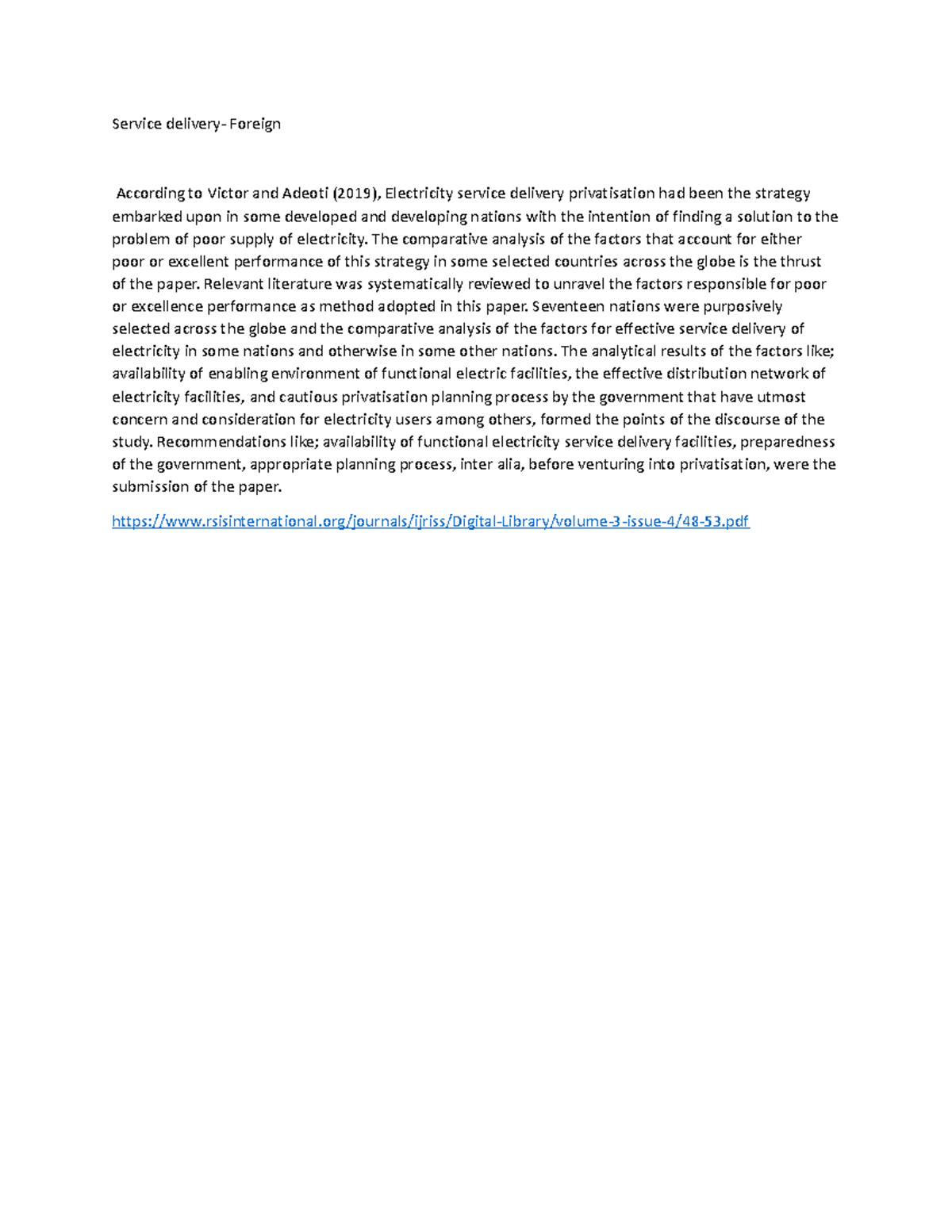 RRL- Foreign - Related literature - Service delivery- Foreign According ...