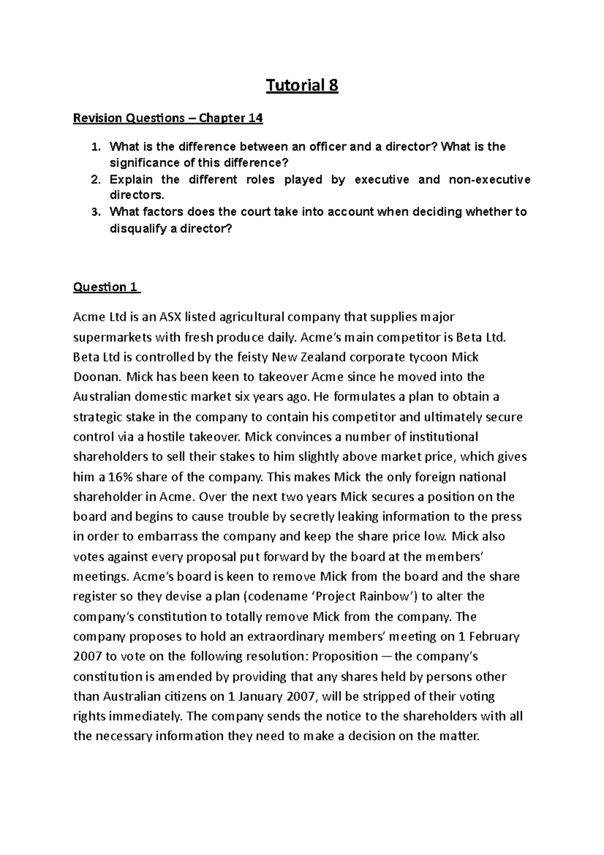 Tutorial 8 - week 8 - Tutorial 8 Revision Questions – Chapter 14 What ...