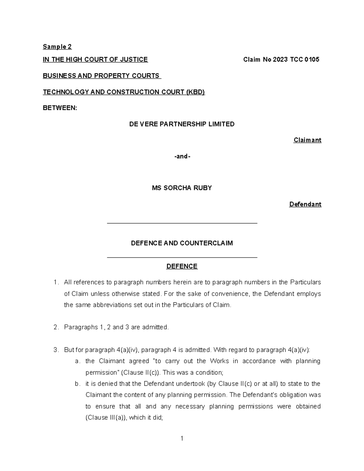 W5 De Vere Sample Script 2 (HD Exampler) - Sample 2 IN THE HIGH COURT ...