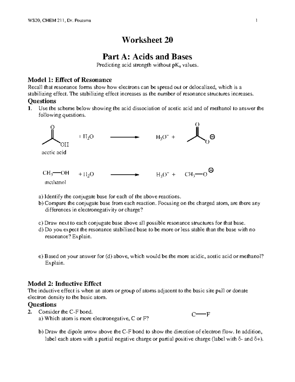 WS20 Acid Strength Part II - Worksheet 20 Part A: Acids and Bases ...