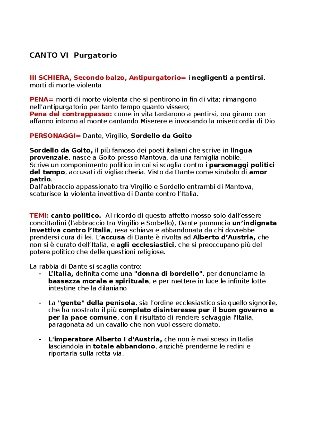 Canto VI purgatorio - Antologia della Divina commedia Paravia - CANTO ...