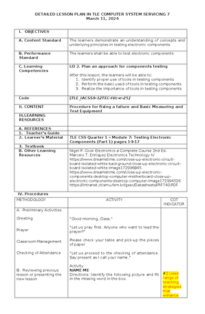 Lesson PLAN (Autosaved) - Detailed Lesson Plan in TLE Electrical ...