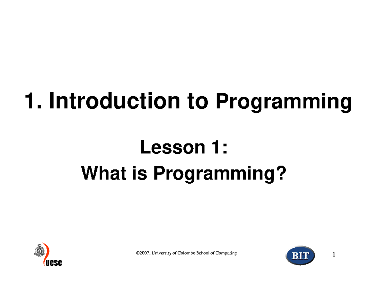 IT2203 Section 1 Lesson 1 - Introduction to computing - UoC - Studocu