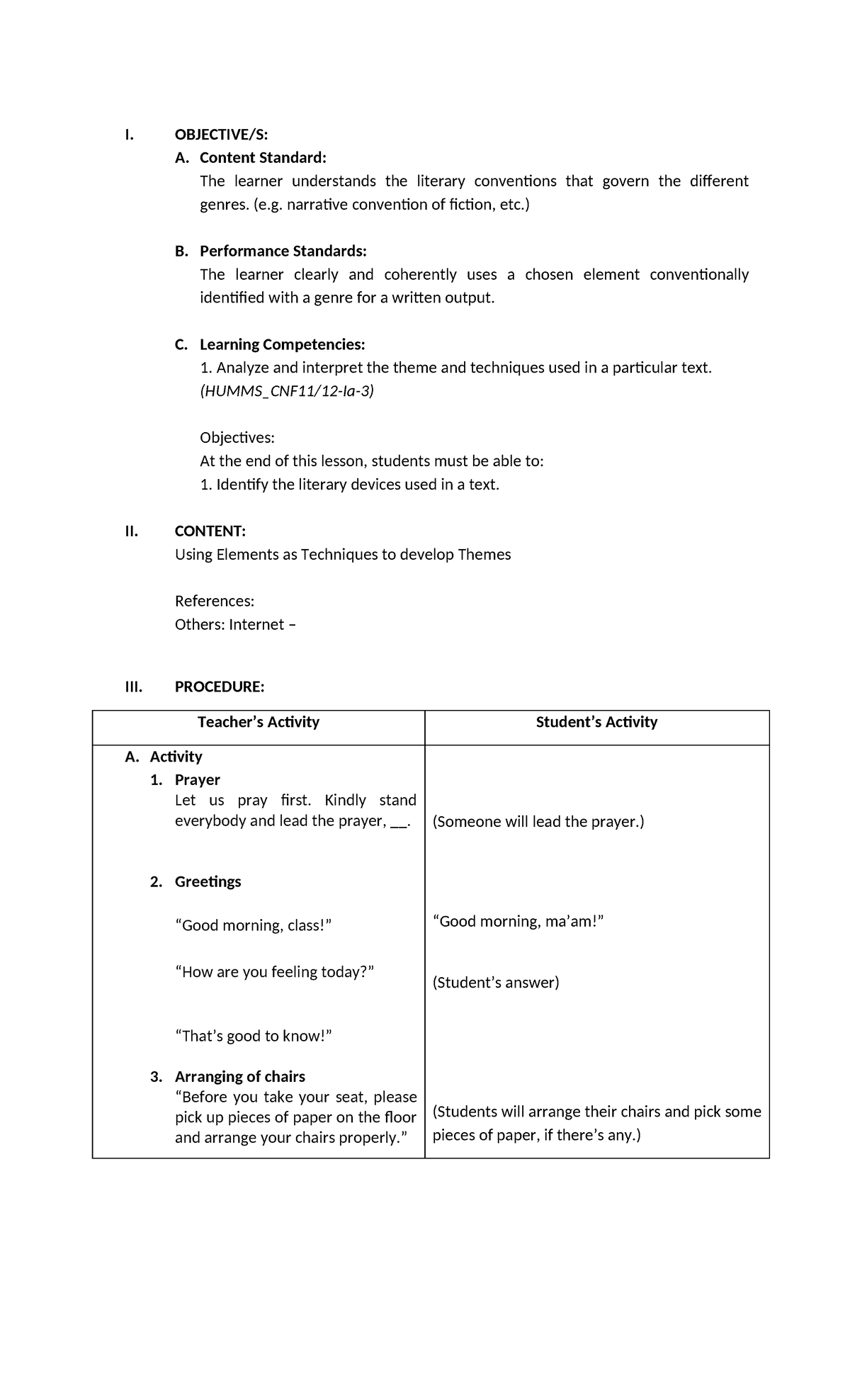 LP-FEB-22 - I. OBJECTIVE/S: A. Content Standard: The learner ...