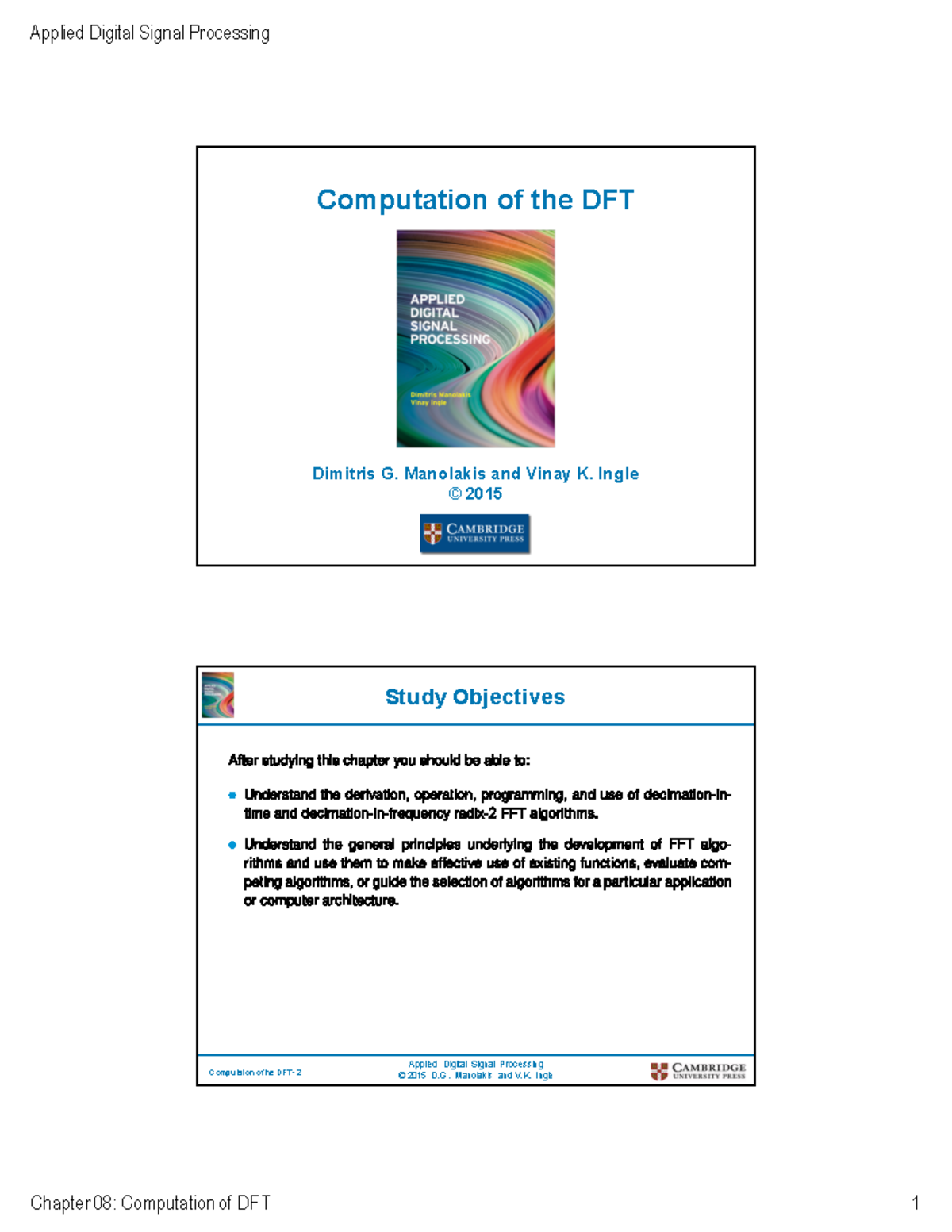 Adsp 08 Computation Of Dft Dimitris G Manolakis And Vinay K Ingle © 2015 Computation Of The