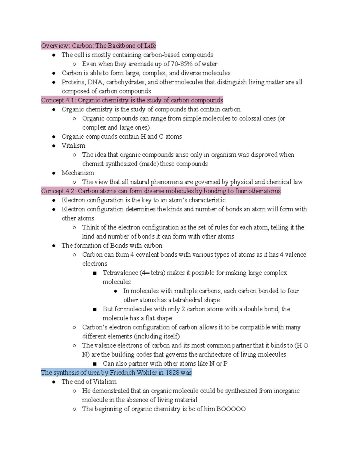 BI notes Chapter 4 - Professor Trapido - Overview: Carbon: The Backbone ...