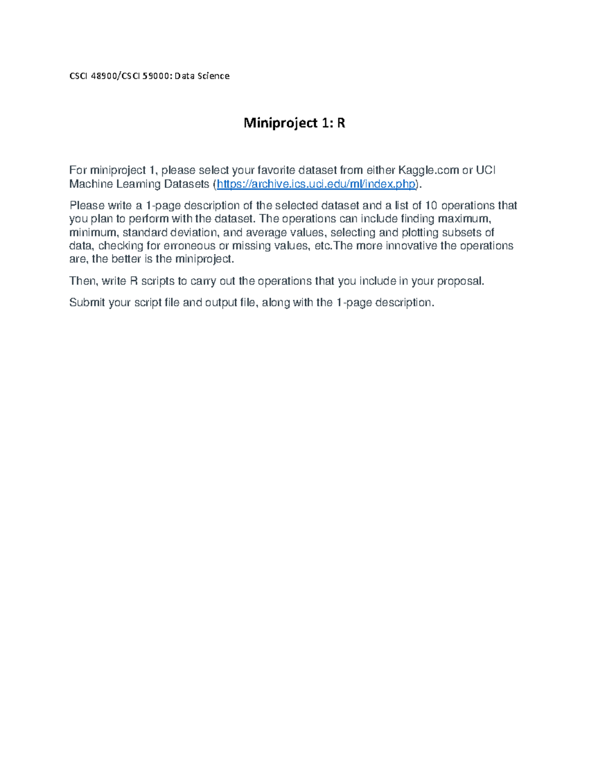 Miniproject 1 Assignment Questions From Data Science Class Csci 48900 Csci 59000 Data