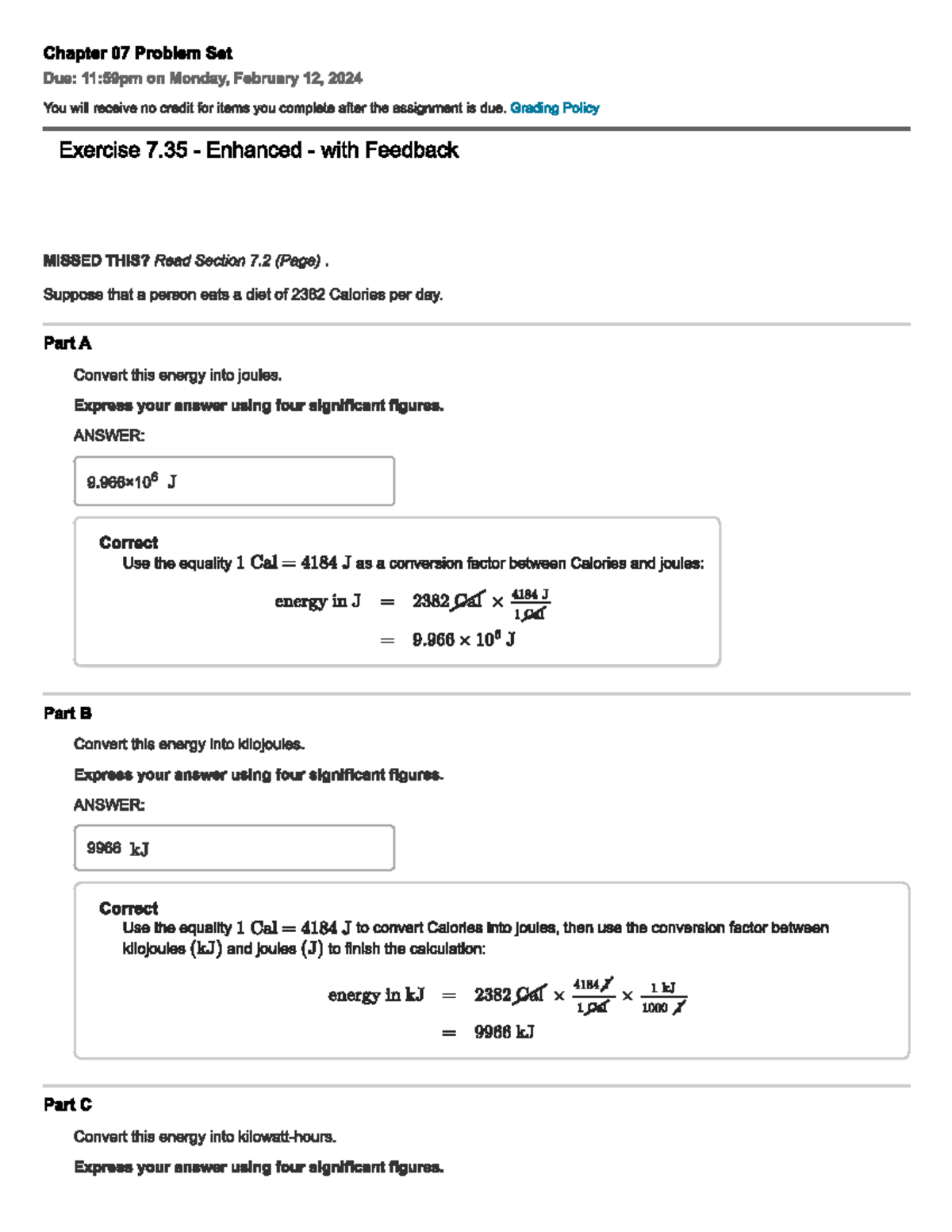 Fundamentals of Chemistry Chapter 7 - Chapter 07 Problem Set Due: 11:59pm on Monday, February 12 ...
