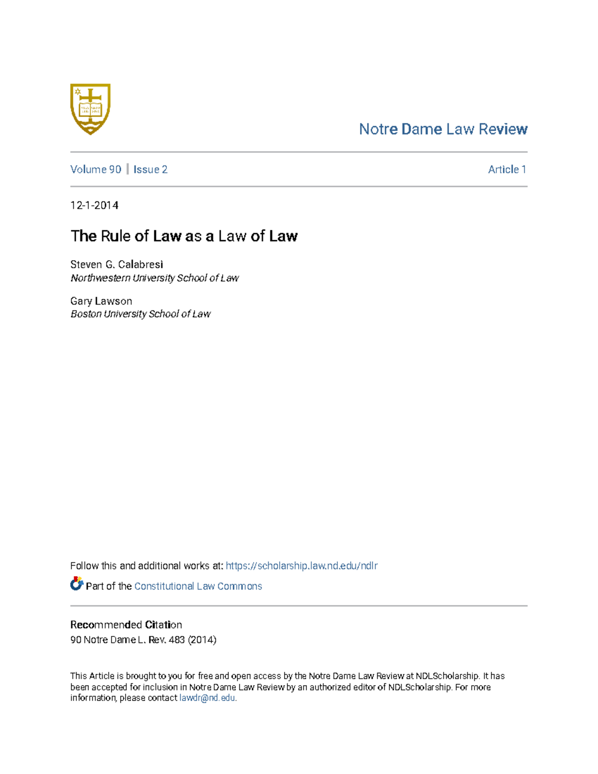 The Rule of Law as a Law of Law - Notre Dame Law ReviewNotre Dame Law ...