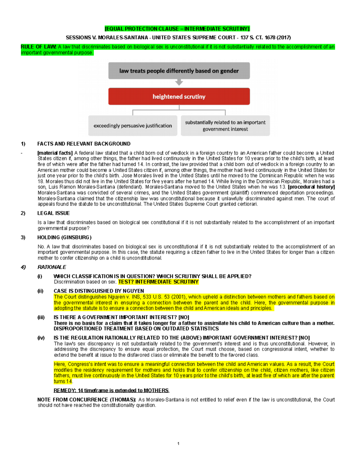 Case brief Sessions v. Morales Santana - (ConLaw - case brief and class ...