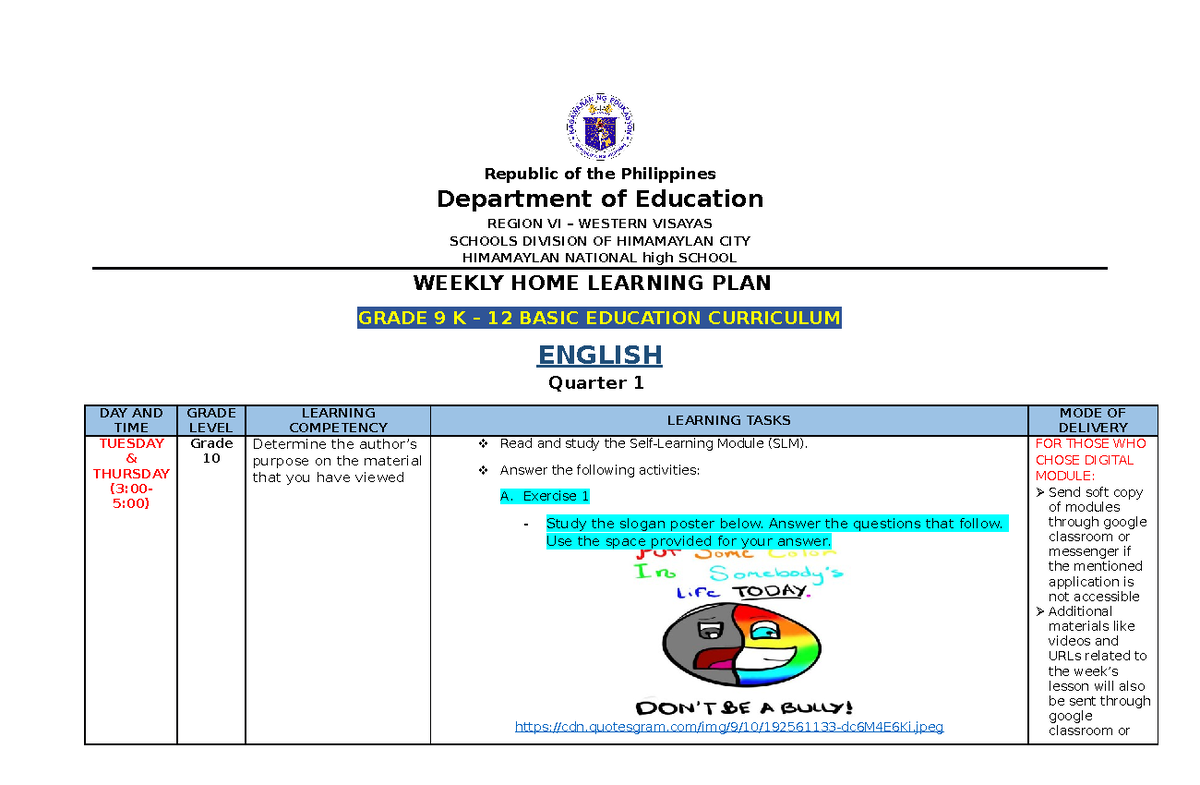 Grade 10 WHLP Quarter 1 Module 3 - Republic of the Philippines ...