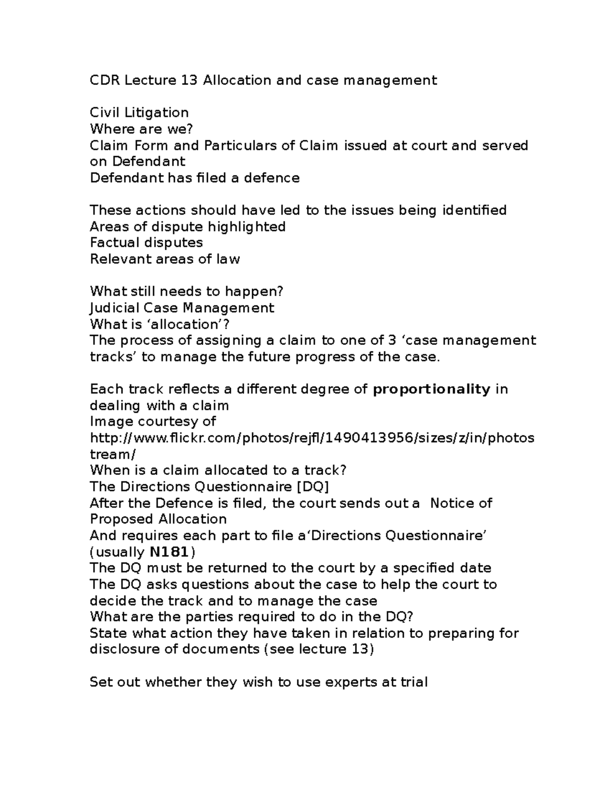 Lecture 13 CDR Lecture 13 Allocation And Case Management Civil lecture-13-cdr-lecture-13-allocation-and-case-management-civil