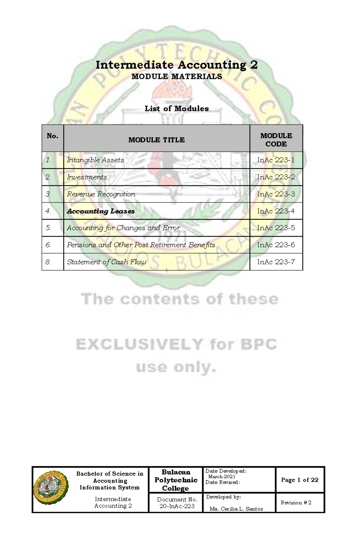 INAC- Module-4 - Lecture for module 4 - Bachelor of Science in Accounting Information System ...