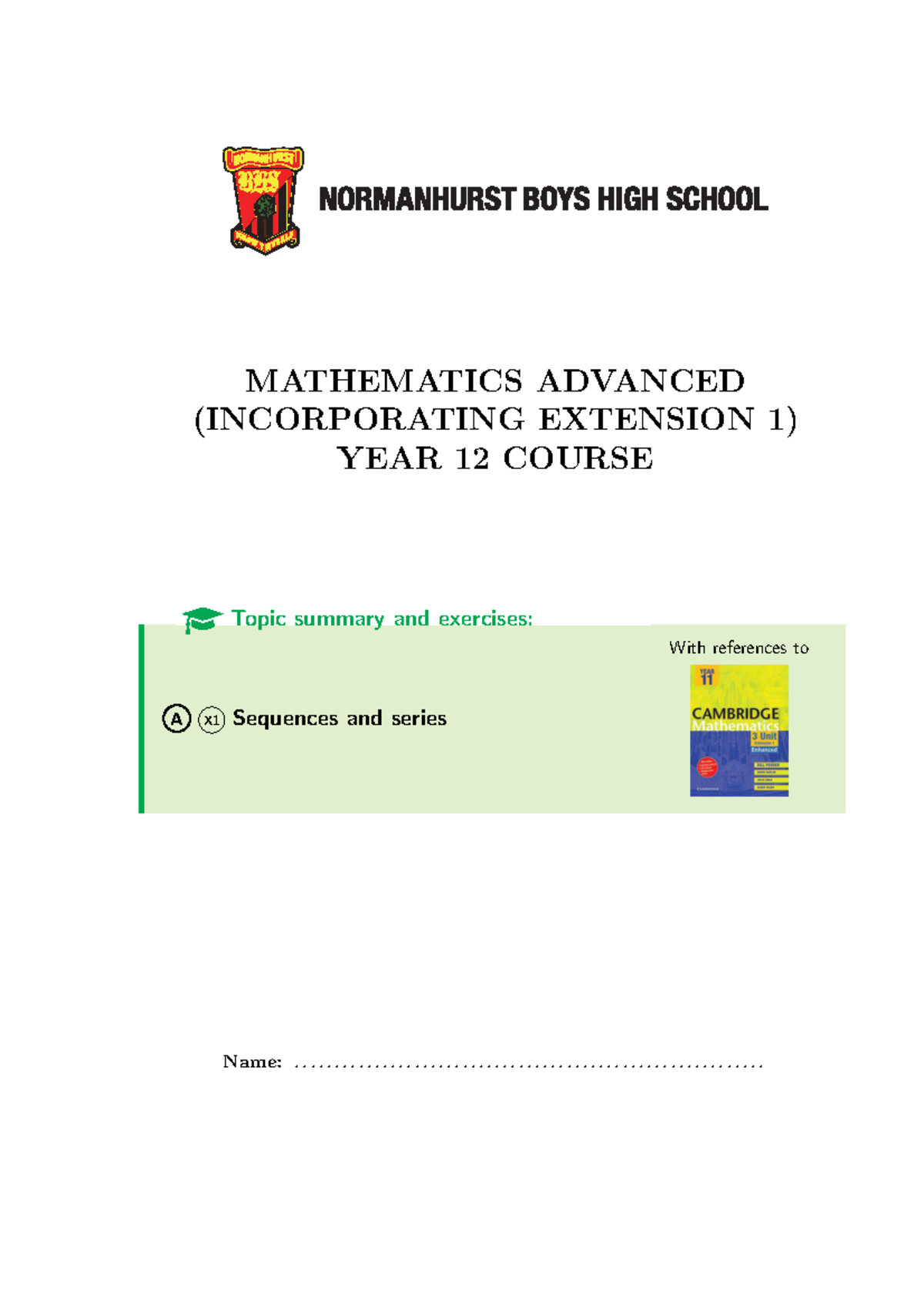 Topic 11 Sequences And Series - MATHEMATICS ADVANCED (INCORPORATING ...