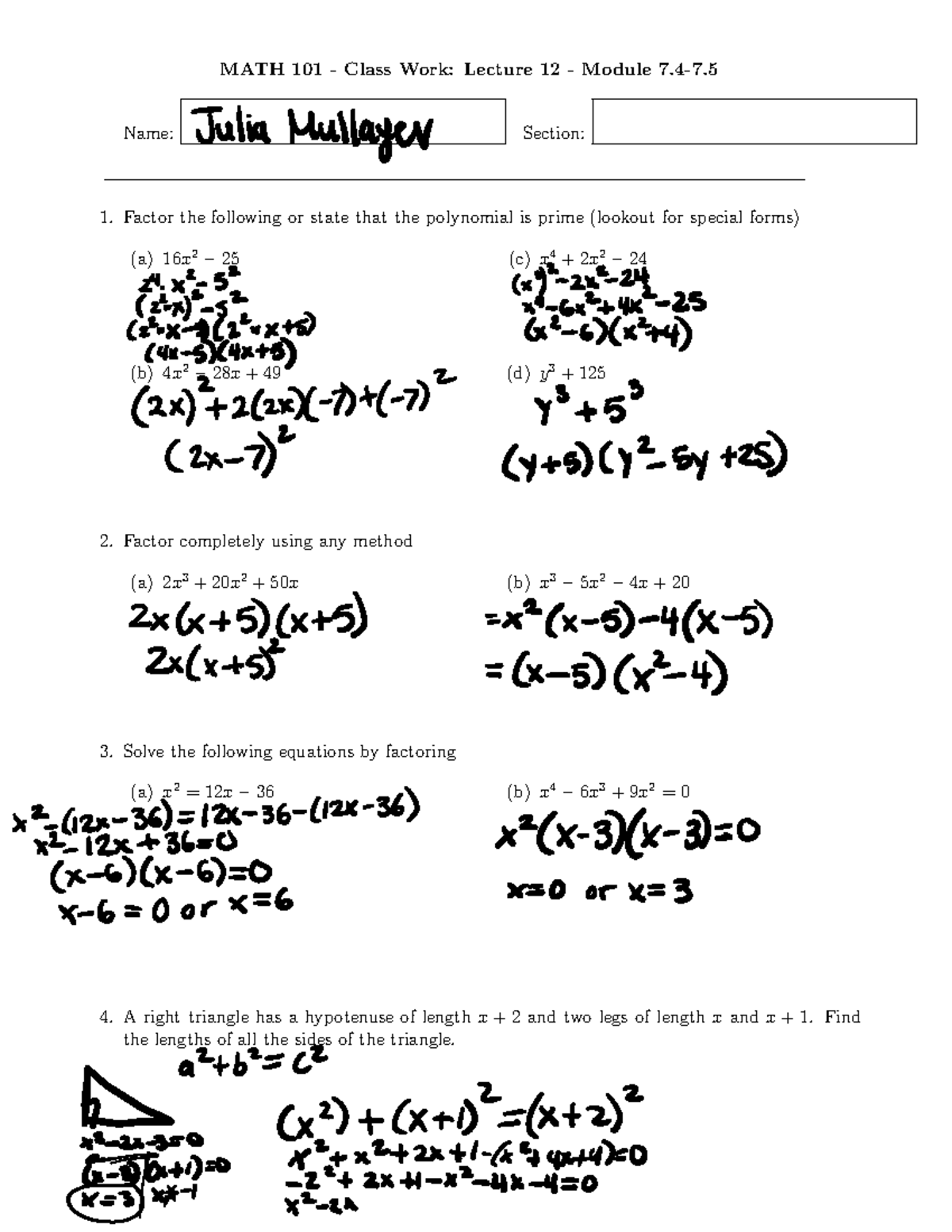 Math101 Fall2018 Lecture 12 Classwork Math 101 Class Work Lecture 12 Module 7 7 Name 5502
