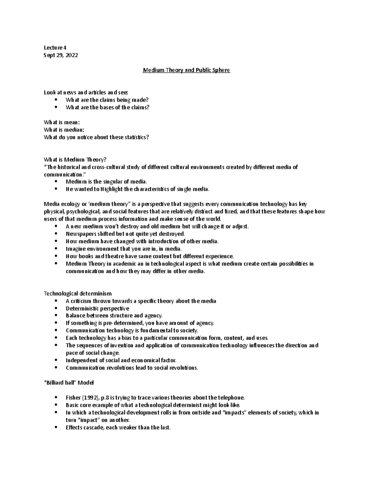 Theories of Media Lecture 4 - Lecture 4 Sept 29, 2022 Medium Theory and ...