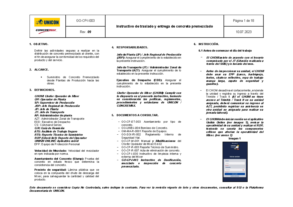 GO-CP-I-003 Instructivo Traslado y Entrega Del Concreto Premezclado Rev - Instructivo de ...