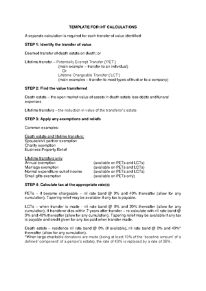 Inheritance tax notes - Intro to Inheritance Tax Lecture notes ...