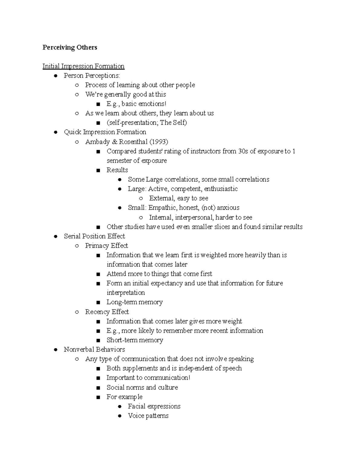 Social Psych (Perceiving Others) - Perceiving Others Initial Impression ...