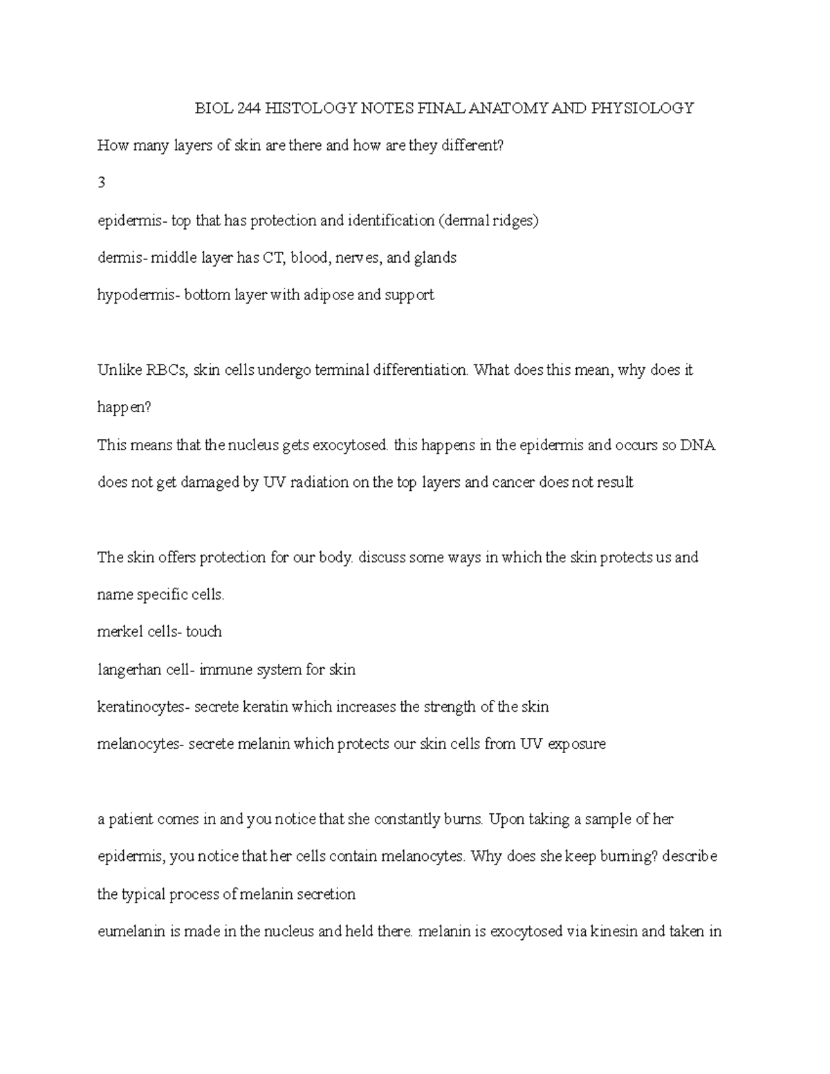 BIOL 244 Histology Notes Final Anatomy AND Physiology - BIOL 244 ...