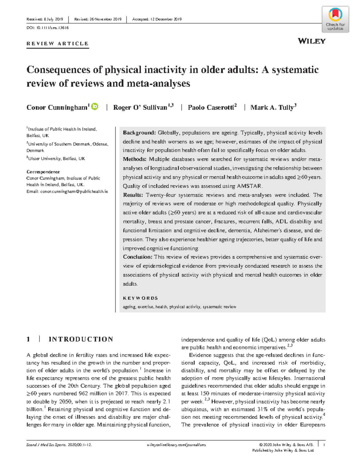 Cunningham et al. (2019 ). Consequences of physical inactivity in older ...