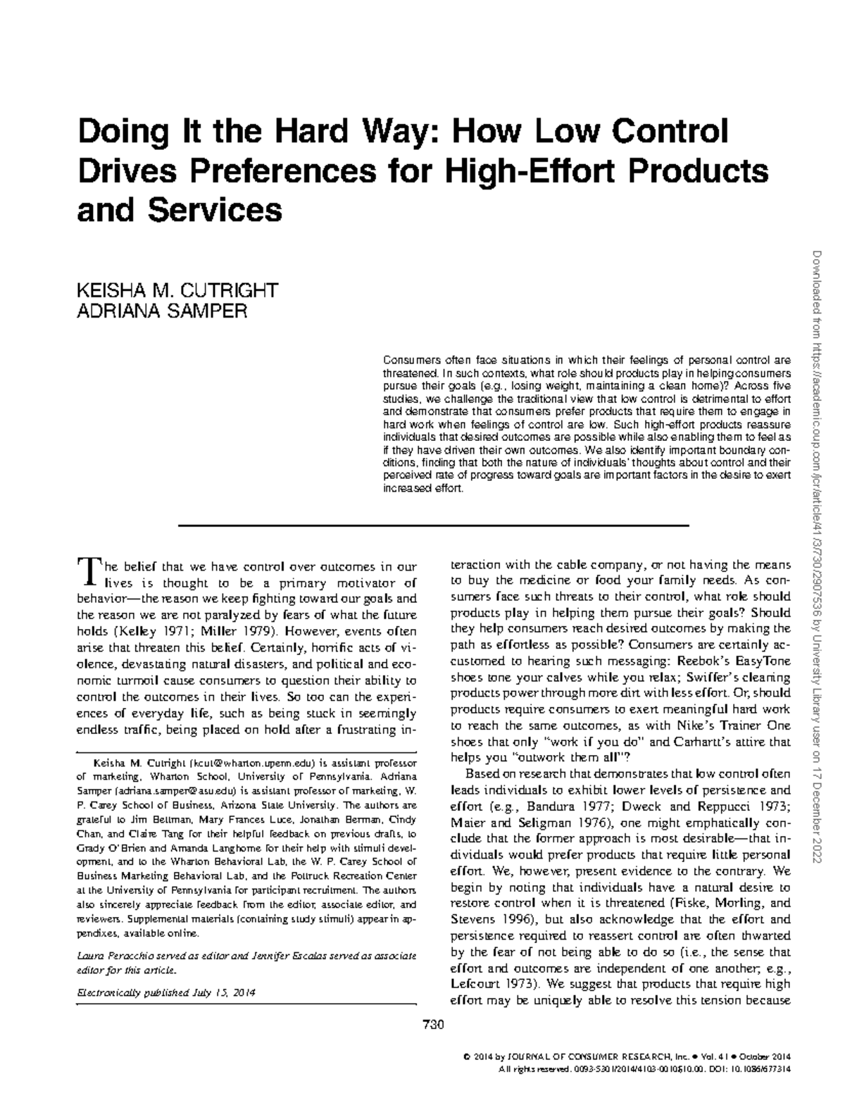Doing it the hard way- How low control drives preferences for high ...
