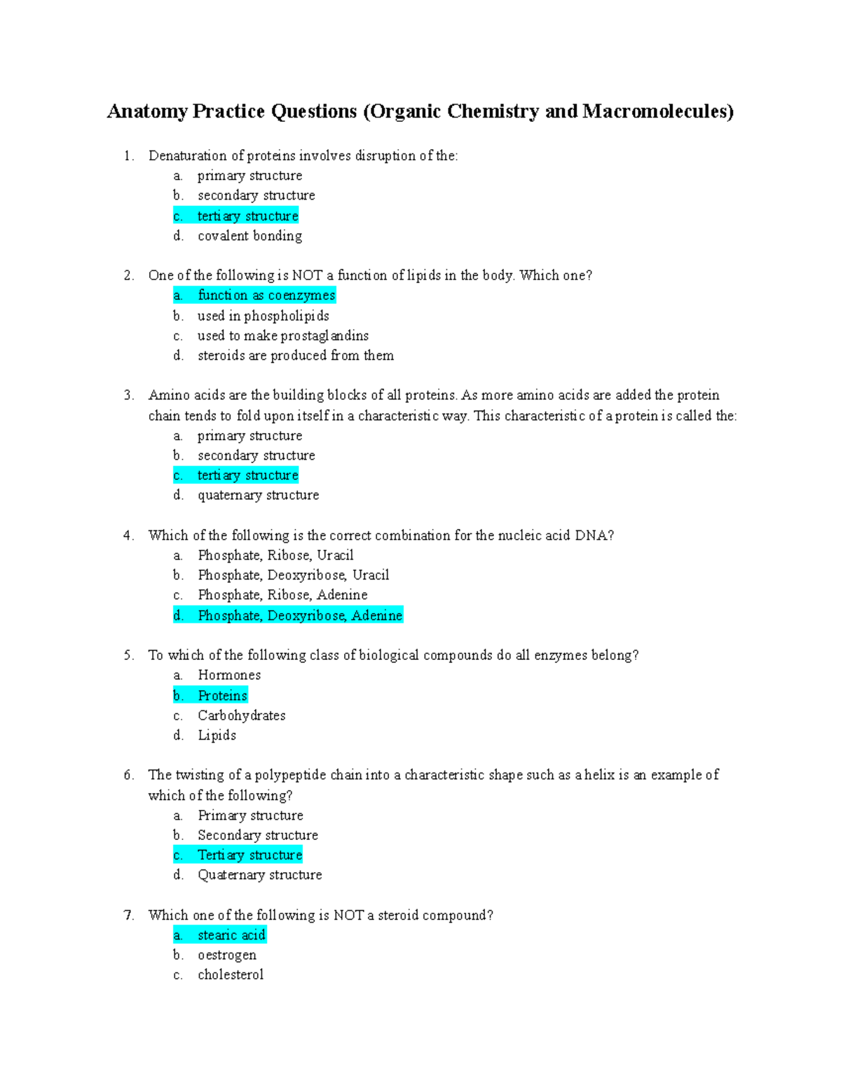 Anatomy questions (14) - Anatomy Practice Questions (Organic Chemistry ...