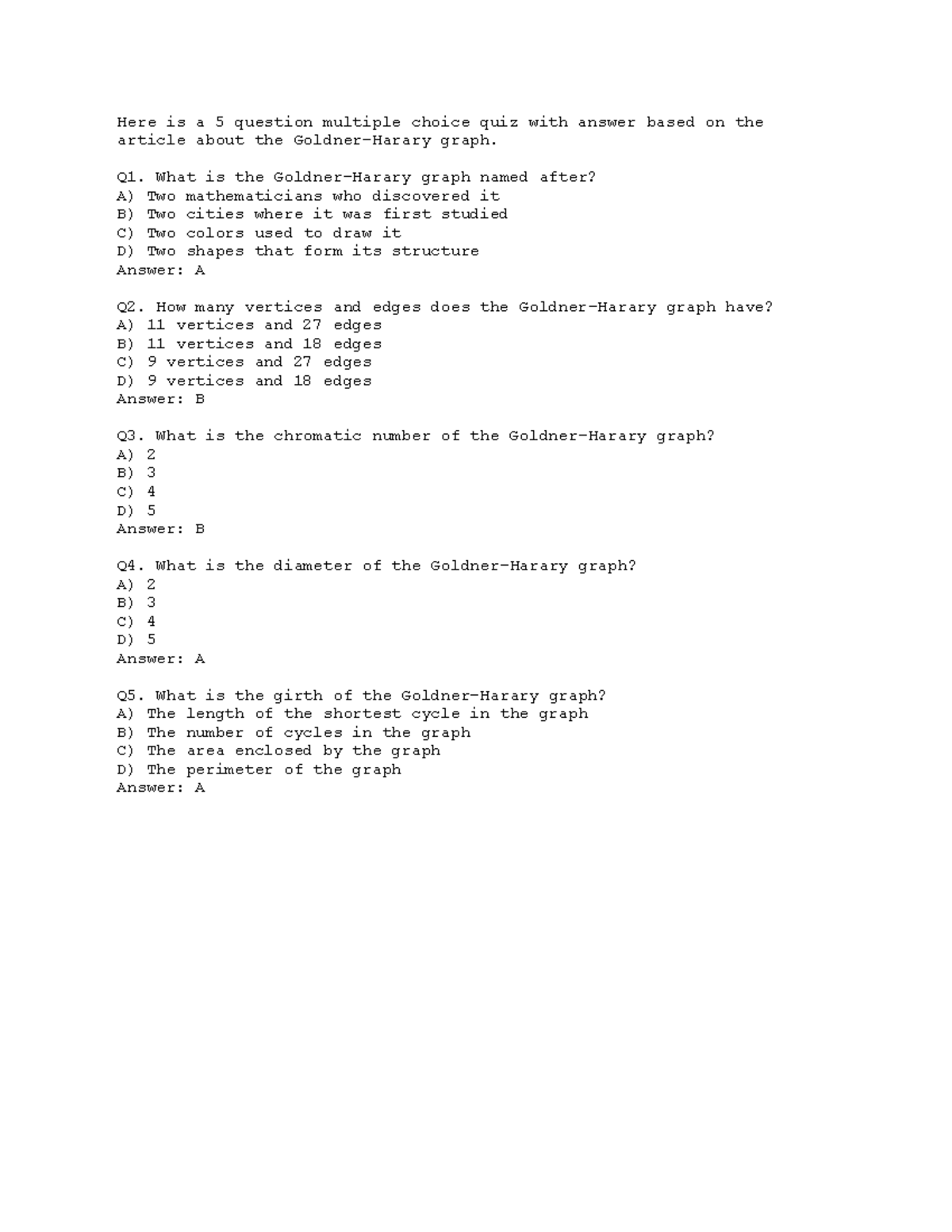 Quiz62 - Quiz - Here is a 5 question multiple choice quiz with answer ...