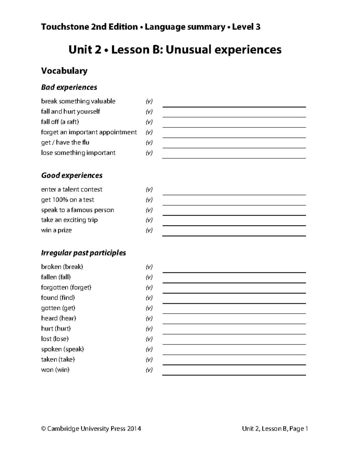 Unit 2 • Lesson B - ingl - Touchstone 2nd Edition • Language summary • Level 3 Unit 2 • Lesson B ...