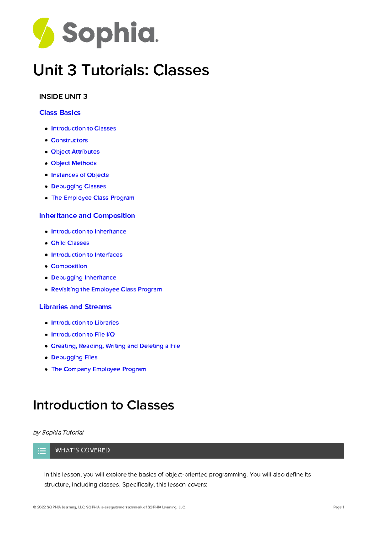 Unit 3 tutorials classes - Unit 3 Tutorials: Classes INSIDE UNIT 3 Class Basics Introduction to ...