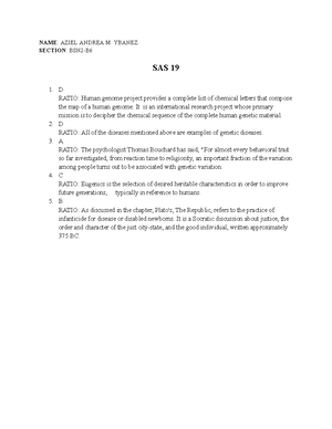 Bioethics SAS 18 - NAME: AZIEL ANDREA M. YBANEZ SECTION: BSN2-B SAS 18 1. D RATIO: Palliative ...